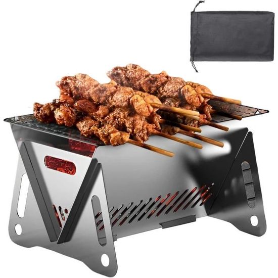Réchaud à Bois Portable, Grille de Barbecue Pliable en Acier Inoxydable ...