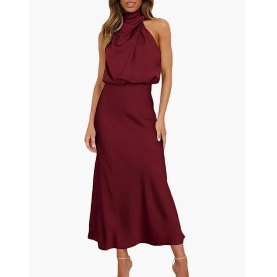 Robe Longue en Satin Froncé avec Design Asymétrie de l'epaule Robe de ...