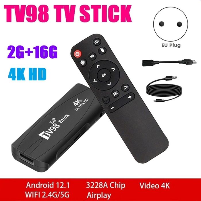 TV98 TV STICK 2G+16G Android12.1 2.4G 5G WiFi Android Smart TV BOX 4K 60Fps Set Top Box (Prise ...