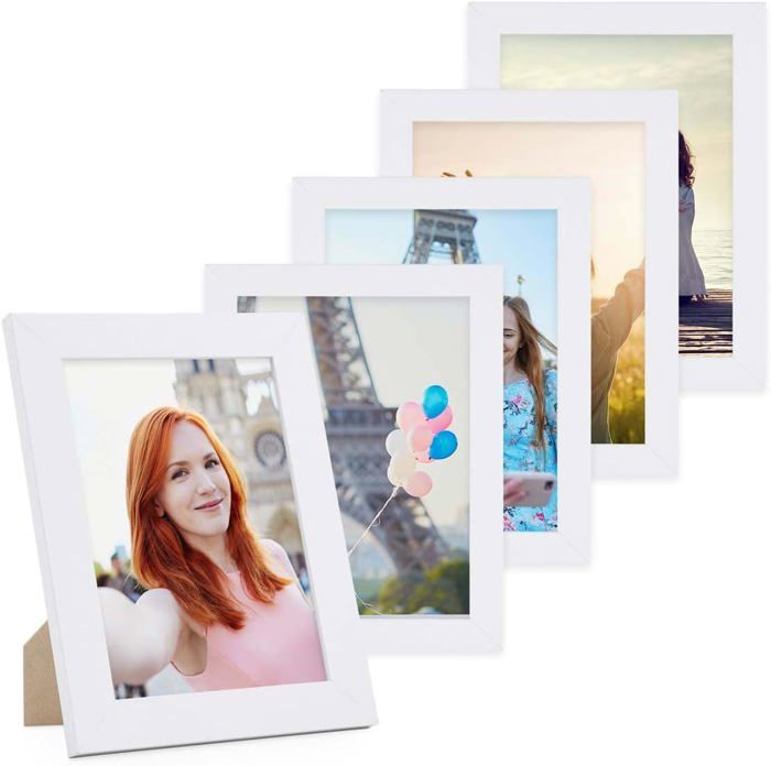 Cadre photo 10 x 15 cm bois MDF blanc, cadre large bord, lot de 5 ...
