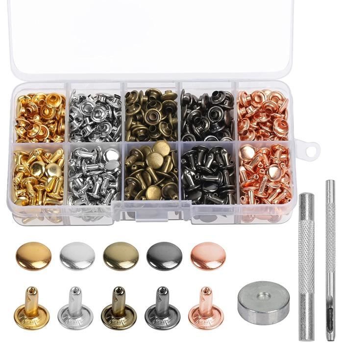 250pcs Rivet Cuir Couleur 8mm Rivets Tubulaire Double Calotte Bouton ...