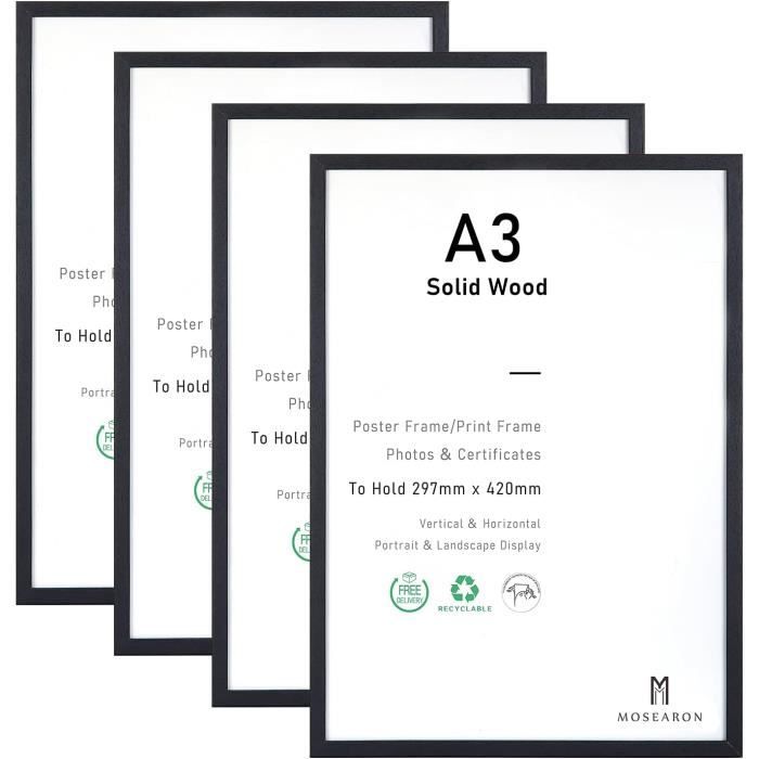 Lot de 4 cadres en bois noir pour photos et certificats format A3 avec ...