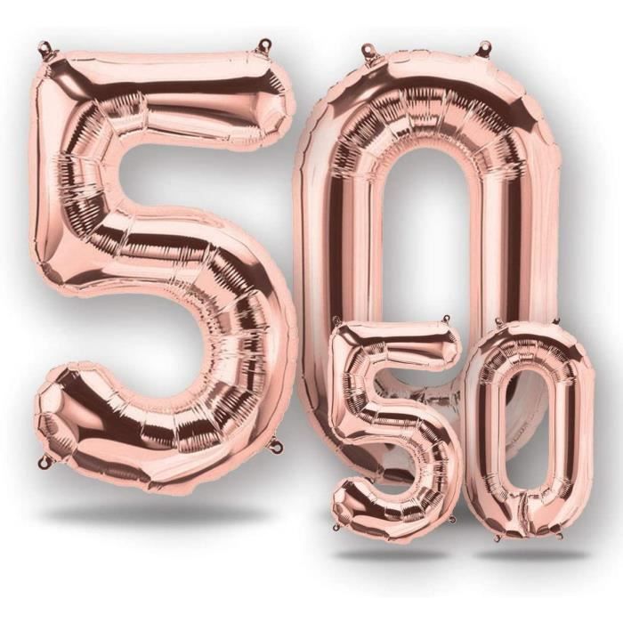 Ballons Anniversaire 50 An Or Rose - 100Cm & 36Cm Ballon Chiffre 50 ...