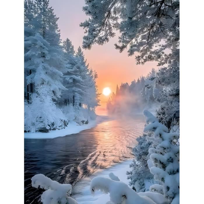 Hiver Peinture Diamant Adulte, Paysage Enneigé 5D Diamond Painting, Diy ...