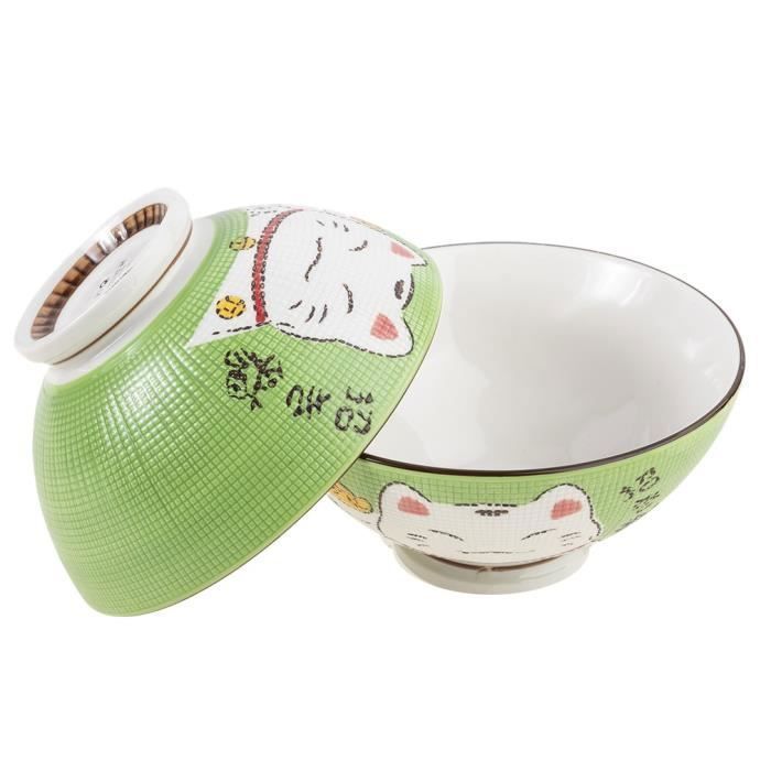 2 BOLS à SOUPE ou à RAMEN - VERT - Motif Chat Maneki Neko - Cdiscount ...