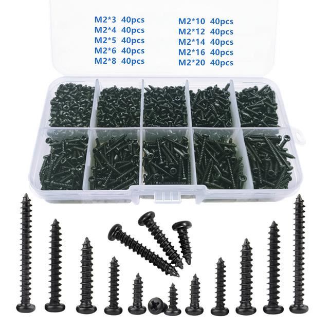 VIS,M2--Kit'assortiment de vis autotaraudeuses M1 M1.2 M1.4 M1.6 M1.8 M2 M3 M4, filetage en bois ...