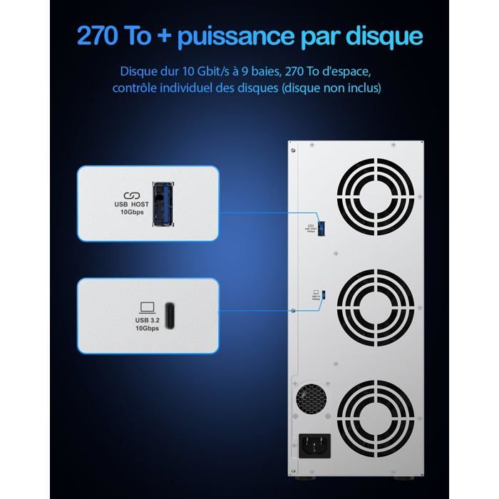 TerraMaster D9-320 - Boîtier disque dur externe 9 baies USB 3.2 Gen2 ...