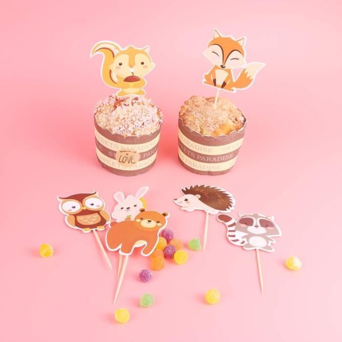 24Pcs Animal Gâteau Topper Noël Forêt Animal Cupcake Toppers Choisit Cure-Dent Lapin Renard Pour ...