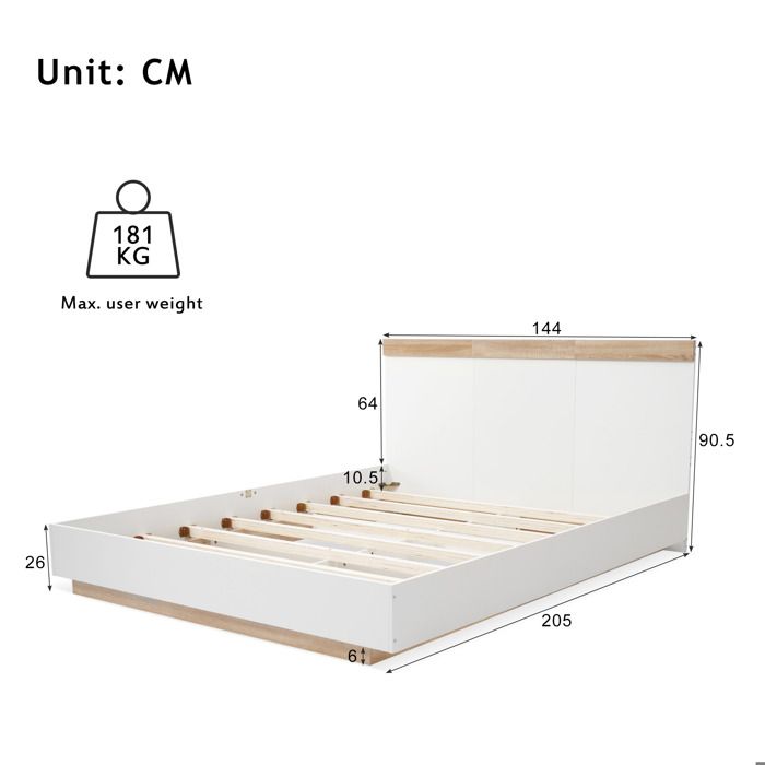Lit Double 140x200cm Style Flottant - Structure Chêne Sonoma&Blanc ...