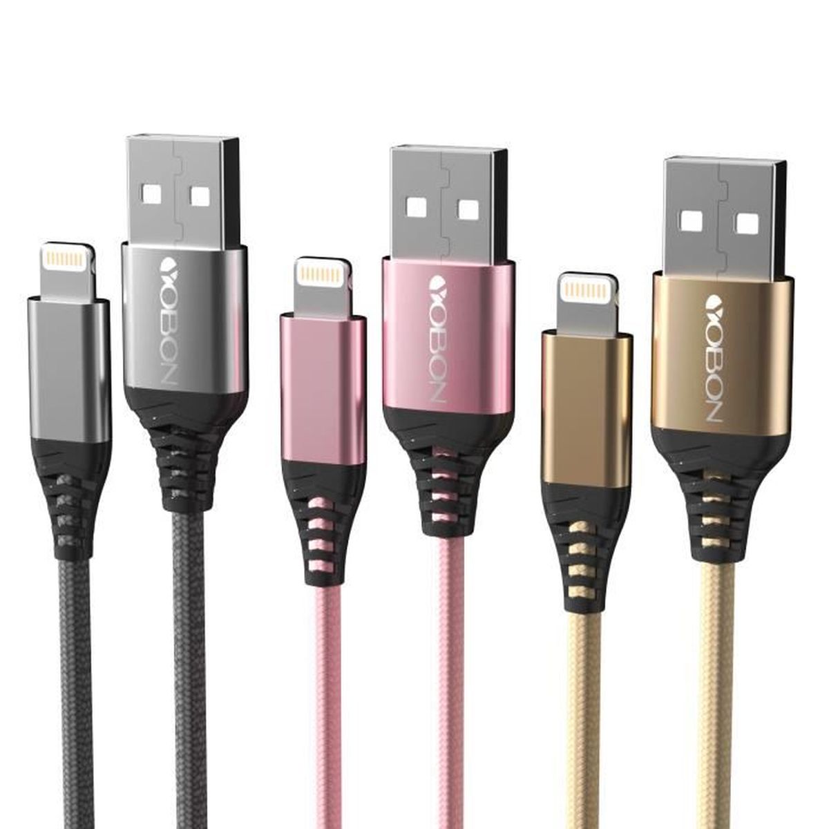 Lot de 3 Câble iPhone 1M, 3 Couleurs Chargeur Lightning pour iPhone ...