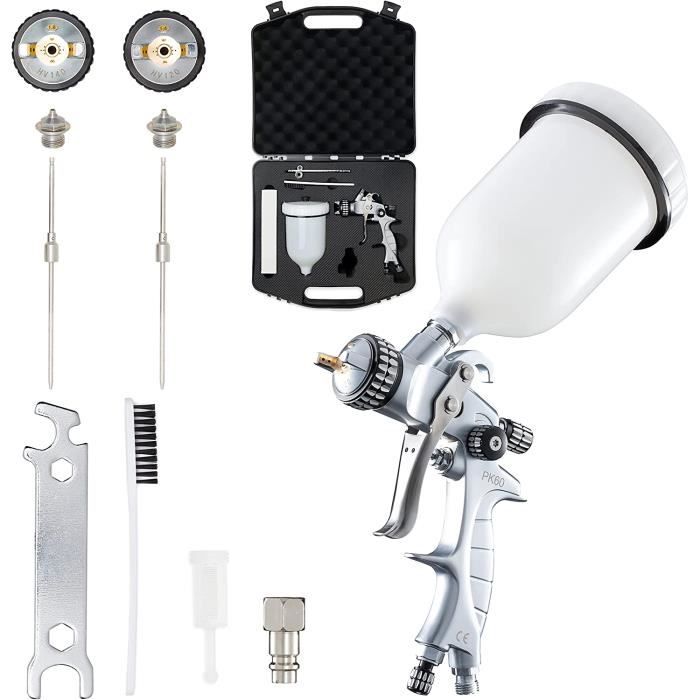 Pistolet à Peinture dans Une Valise 1,4 + 1,8mm 2 Buses - PK60 HVLP Pulvérisateur de qualité ...