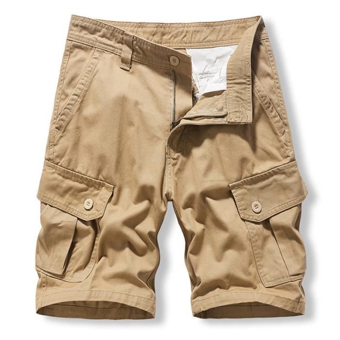 Short cargo homme en coton avec multi-poches - Marque de luxe - Kaki ...