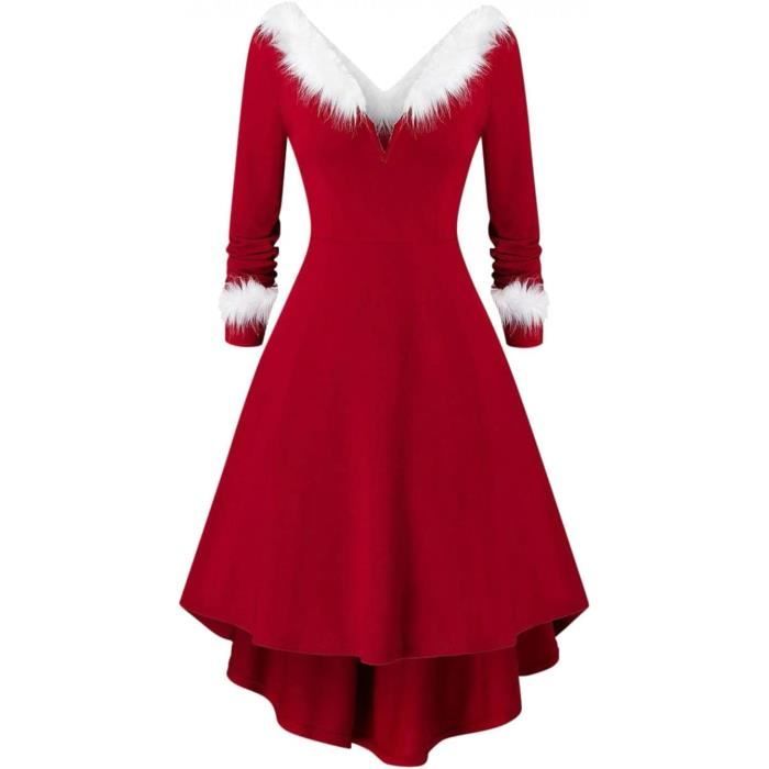Robe Femme Vintage Années 50 - Noël - Rouge - Col V - Manches Longues ...