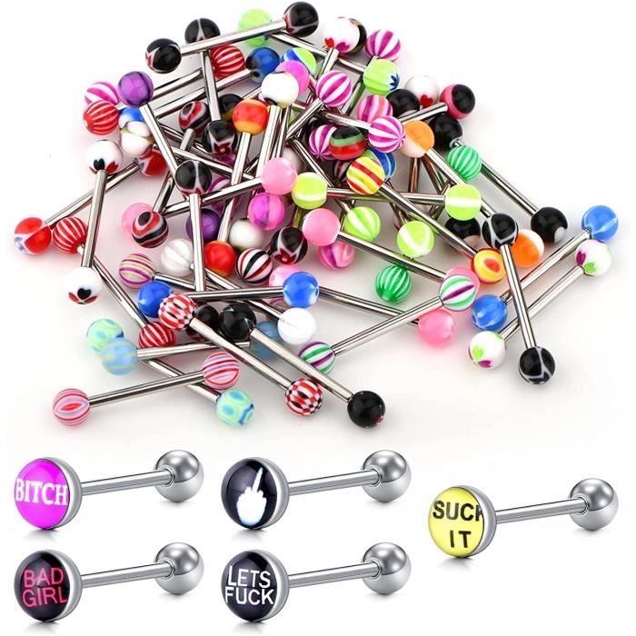 D.Bella Lot de 16 Piercings de Langue en Acier Inoxydable 14 g Couleurs ...
