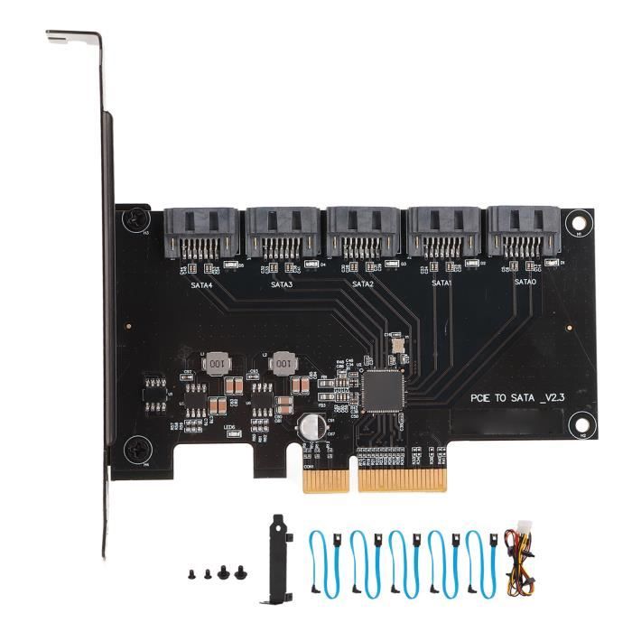 Tbest carte d'extension SATA Carte adaptateur PCIe vers SATA 5 Ports 5x16 to Transmission rapide ...