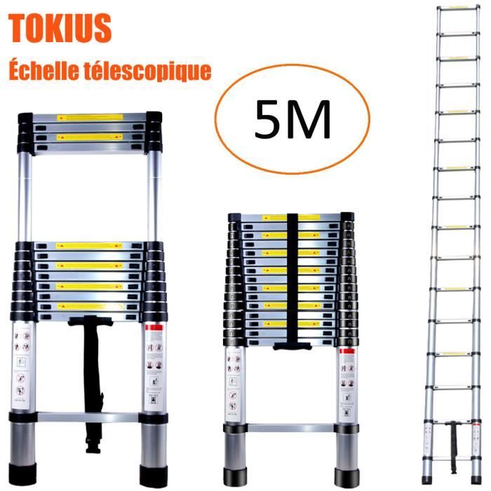 TOKIUS Échelle Télescopique, 5m Extensible Ladder Aluminium, Bricolage ...