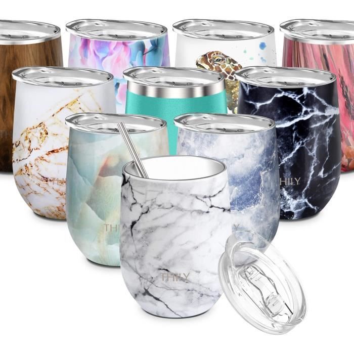Markline Verres À Vin Isotherme Avec Couvercle Et Paille En Acier ...