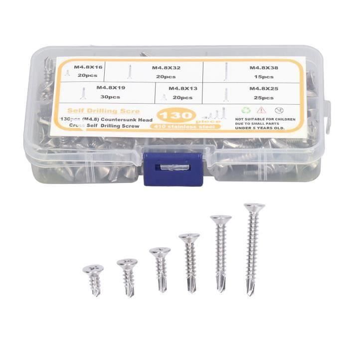 Rabais-Sonew Vis cruciforme à tête plate 130 pièces vis cruciformes à tête plate en acier ...