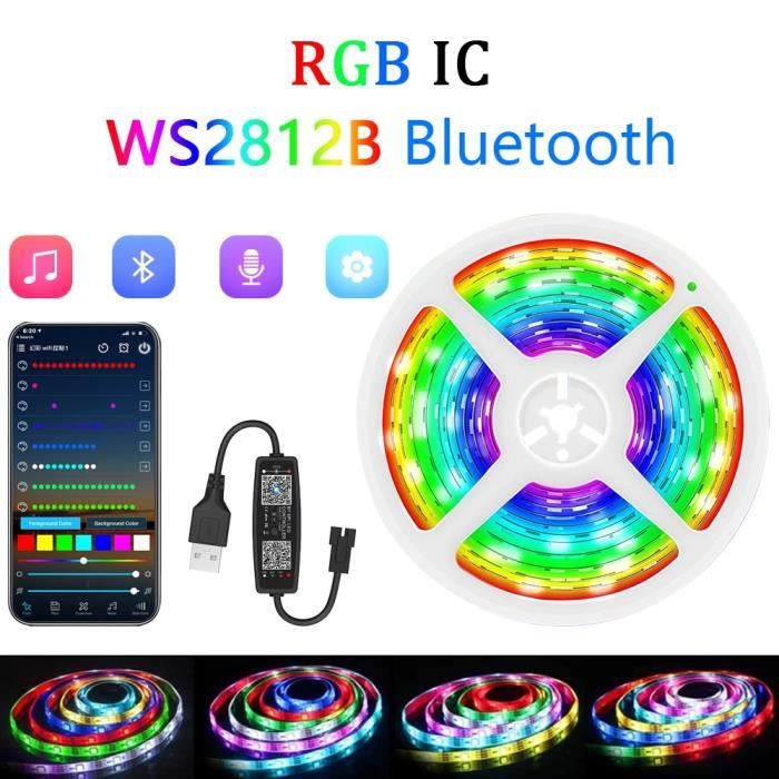 BANDE LED,WS2812B Bluetooth-1M--Bande lumineuse Led RGBIC WS2812B RGB 5050 USB Bluetooth DC5V 1 ...