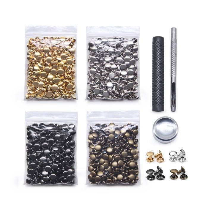 RIVET,6mm 400sets 3tools--Rivets tubulaires à Double capuchon pour cuir ...