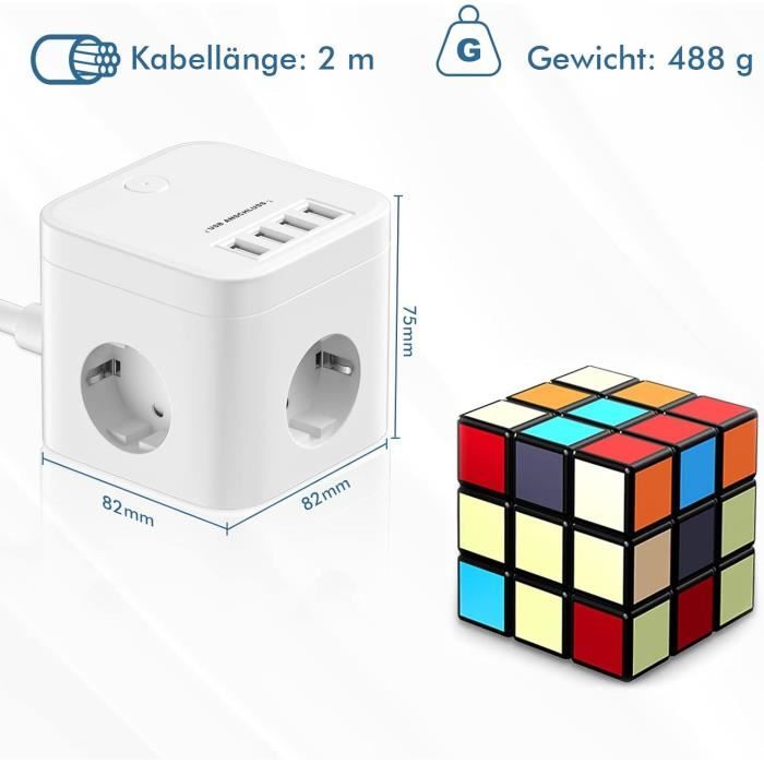 Multiprise Usb, 7 En 1 Cube Multiprise 3 Prises Avec 4 Usb Chargeur ...