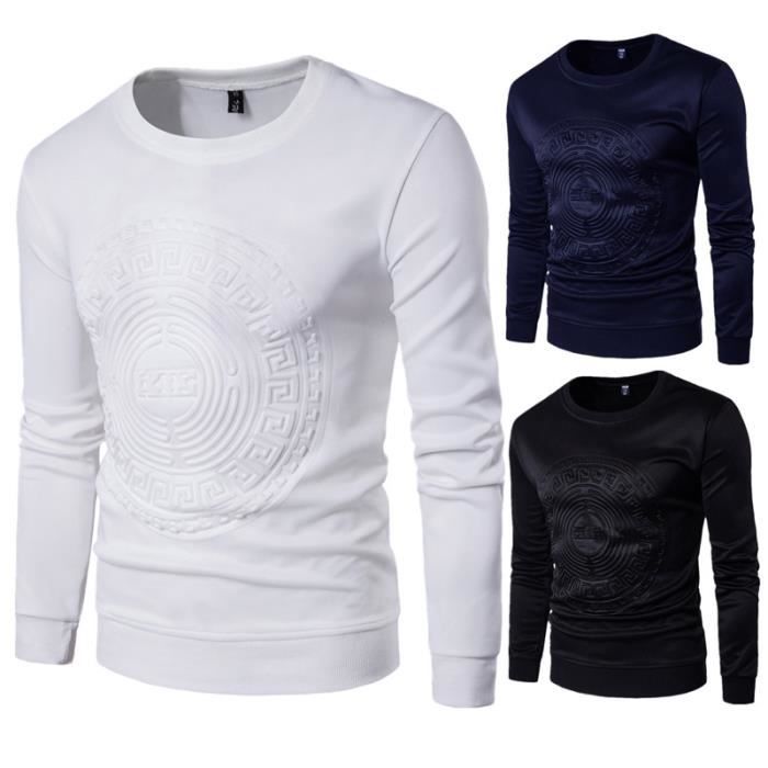 Pull homme de marque luxe Tendance Gaufrage Pull-over Col rond Manches ...