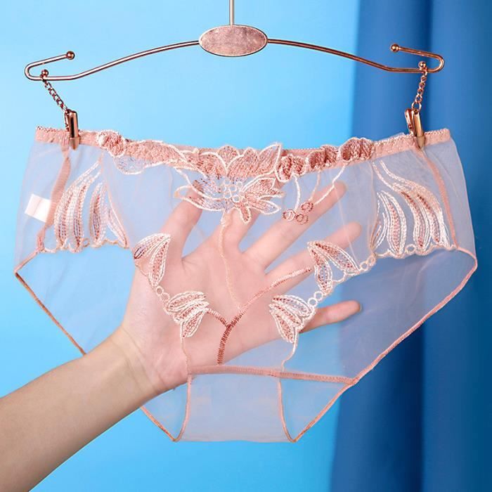 Culotte-slip,Culotte transparente en dentelle sexy pour femme,slip en maille brodée,taille basse ...