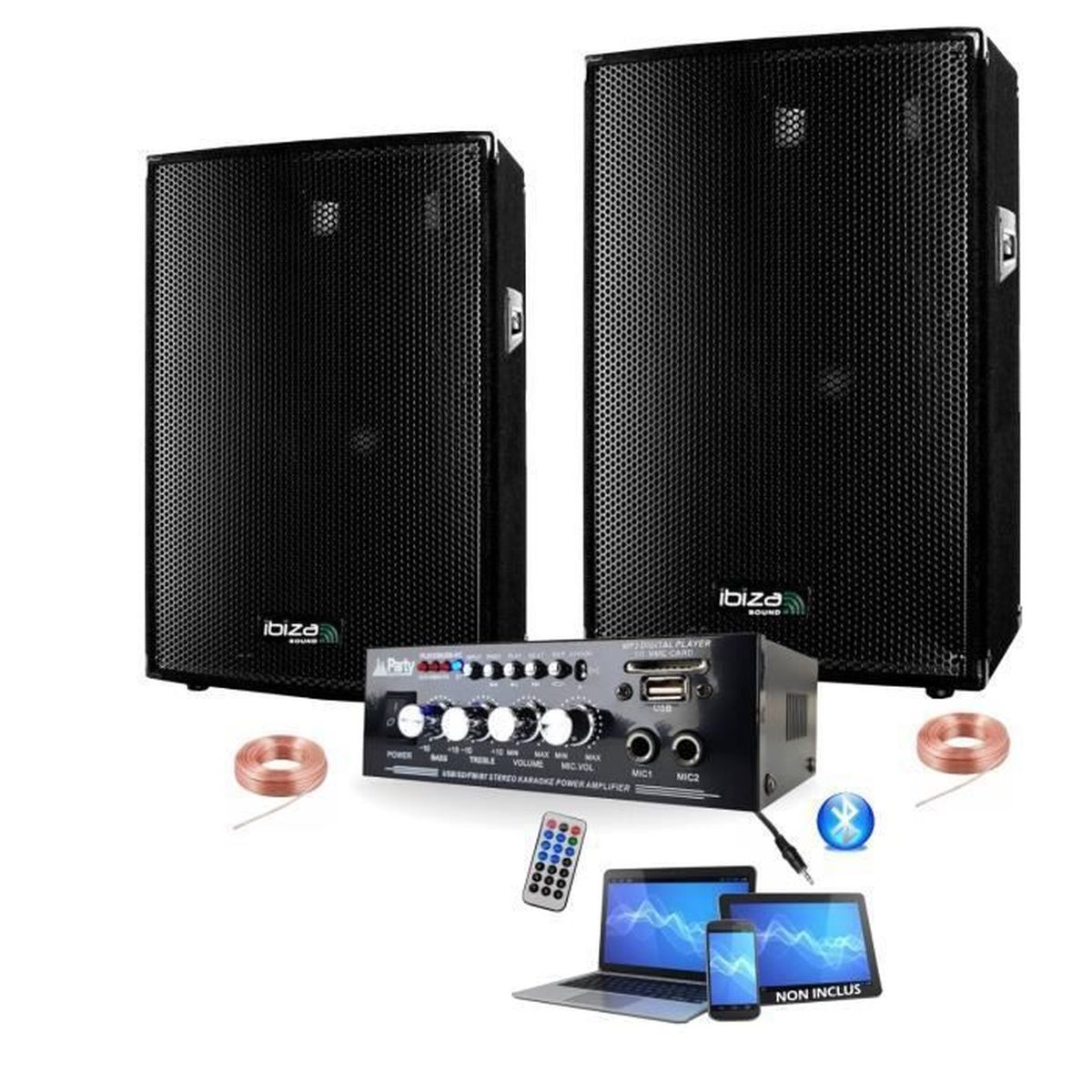 SONO 600 + AMPLI + 2 ENCEINTES 300W PACK DJ SONO MIX LED LIGHT SOIRÉE ...