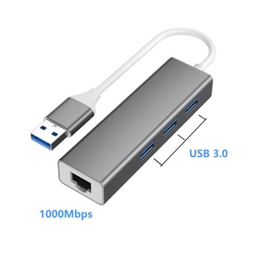 USB3.0 1000M Gris - Hub Usb 3.0 avec Port Ethernet RJ45, adaptateur USB ...