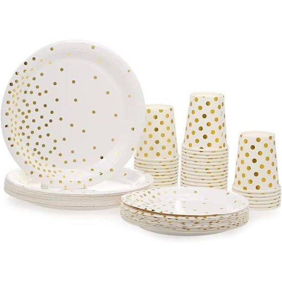 Assiette Jetable Doré, 90 Pcs Kit Vaisselle Jetable, Gobelets Jetables ...