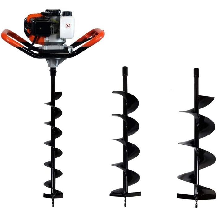 Tarière Thermique 52cc 3CV avec 3 Mèches 100/150/200 mm – Foreuse de ...