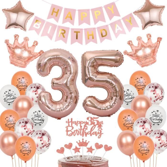 Ballon 35 Ans Anniversaire Femme Or Rose Decoration Anniversaire Femme ...