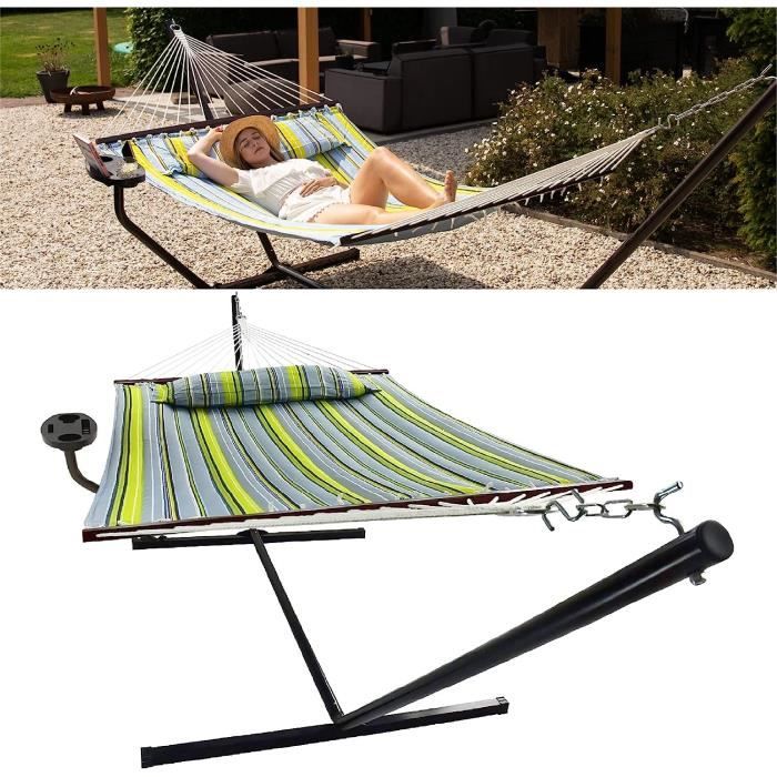 Hamac avec Support avec Porte-gobelet et Oreiller Amovible, 2 Personnes ...