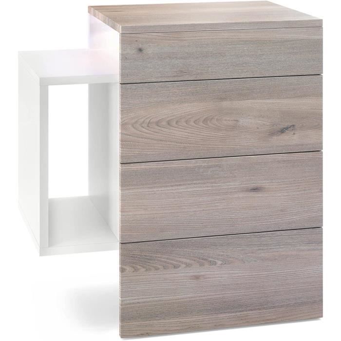 Table de Chevet Queens, Table de Nuit avec 2 tiroirs et 1 Compartiment ...