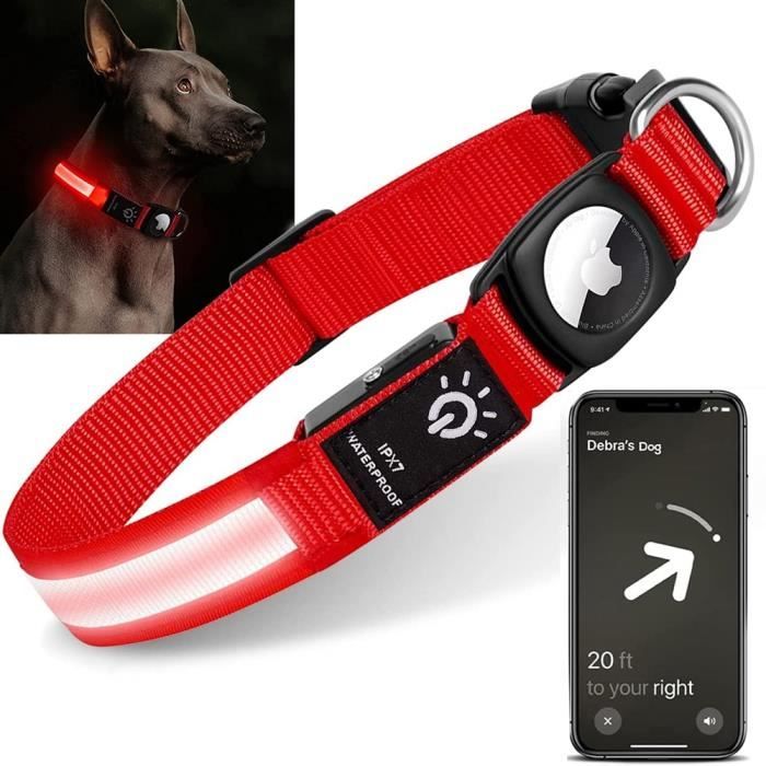 S30-39cm - Rouge - Collier Led Airtag pour chien Apple, traceur GPS ...