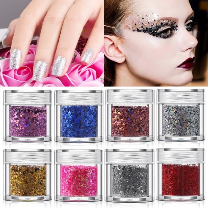 12 Bottle/Set Holographic Nail Glitter Powder Mixed Size Hexagonal ...