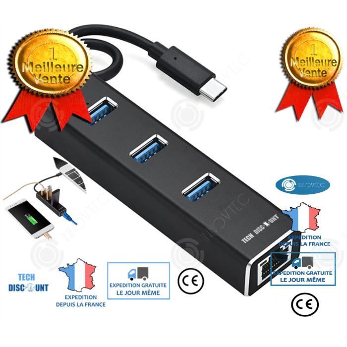 Concentrateur USB - INN - 3.0 - 3 ports USB - 1 port Ethernet - 10 Gbps ...