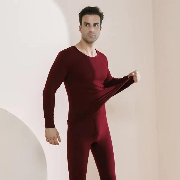 Ensemble de sous-vêtements thermiques doux pour hommes,manches longues,haut bas,optique sans ...