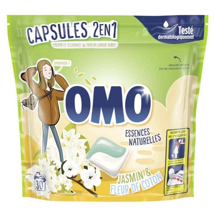 OMO Lessive 2-en-1 Jasmin et fleur de coton - 30 capsules - Cdiscount ...