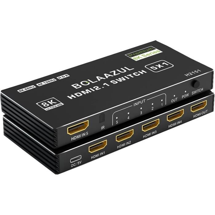 Switch Hdmi 2.1 4K 120Hz 5 Ports, Commutateur Hdmi Avec Ir|5 Entrées À ...