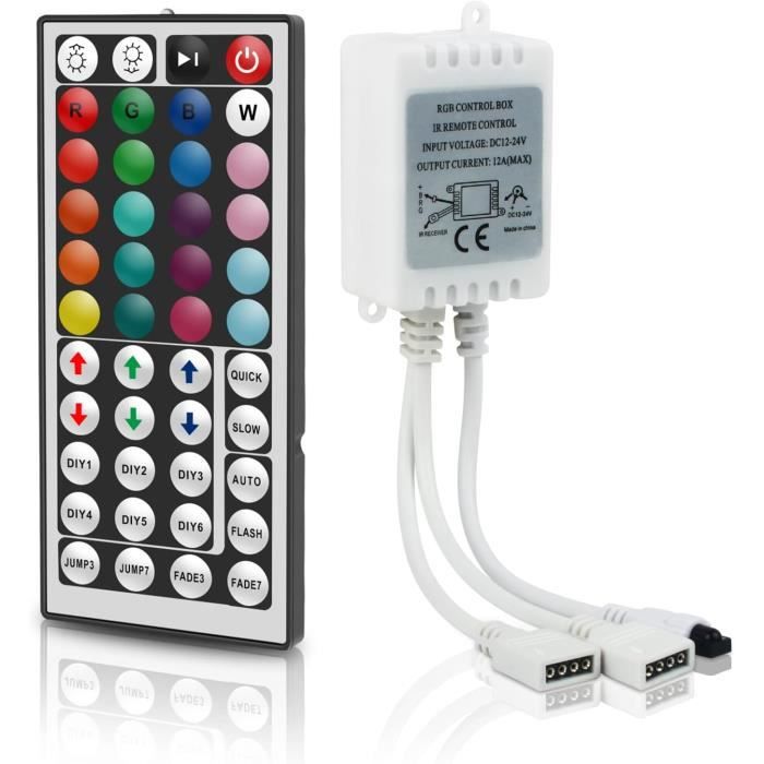 Contrôleur De Bande Led Rgb Dc 12V-24V, 4 Broches, 2 Ports, Avec Récepteur De Télécommande Ir ...