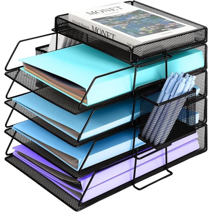 5 Niveaux Bac à Courrier Empilable, A4 Organisateur de Bureau Maille Métallique, Plateau de ...