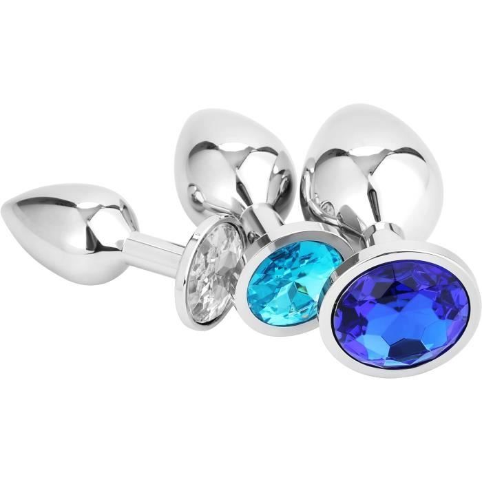 Belmalia 3x Plug Anal Metal Butt Plug Cristal Pure Plaisir en 3 Tailles pour Femmes, Couples ...