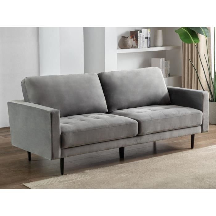 Canapé 3 places en velours gris ESTELA - Cdiscount Maison