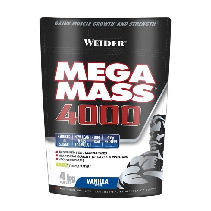 Hard gainer Weider - Mega Mass 4000 - Vanilla 4000g - Cdiscount Sport