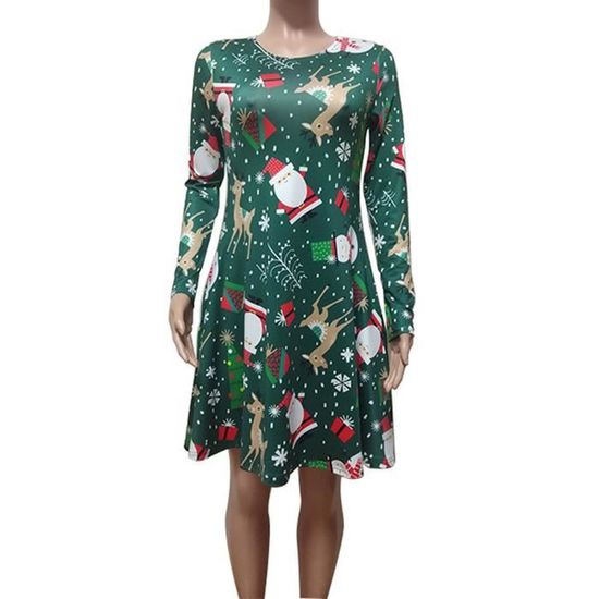 Femmes Noël Père Noël Imprimer Robe Dames De Noël À Manches Longues ...