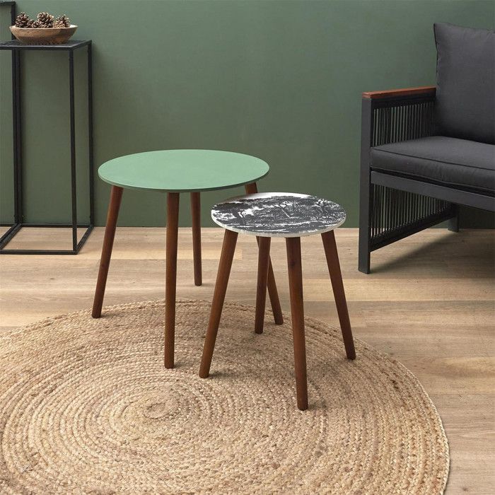 VOSSA - Duo de Tables Gigognes Coloris Vert et Motif Forêt - Cdiscount ...