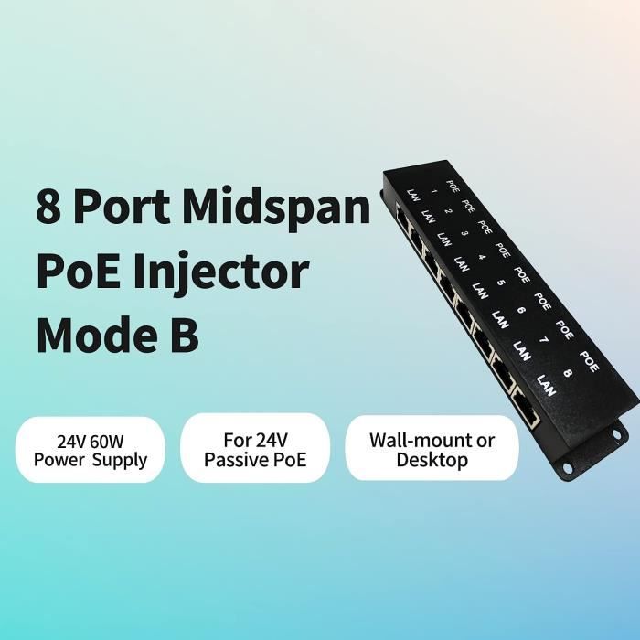 ZHANGQING POE-8-24V60W 8 Port PoE Injecteur Power Over Ethernet ...