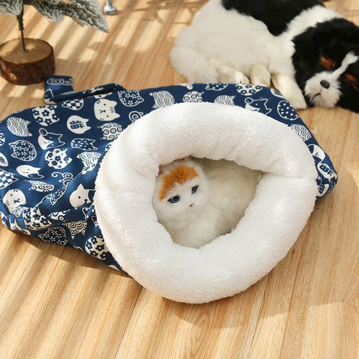 Niche pour chat style japonais en peluche semi-ouverte déhoussable ...