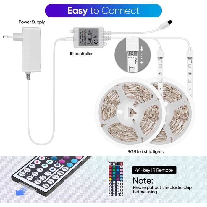 Ruban Led 20M, Bande Led 5050 Rgb Lumiere Led Smd Multicolore Led Chambre Avec Télécommande À ...